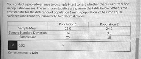 solved texts you conduct a pooled variance two sample t test to test