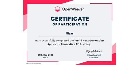 certificate of generative ai by open weaver hafiz nisar posted on the topic linkedin