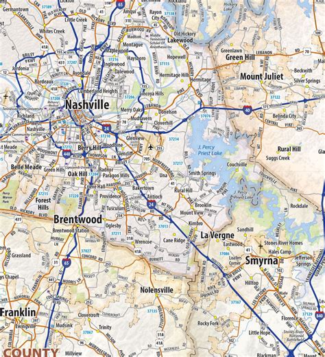 Middle Tennessee Regional Area Wall Map American Map Store