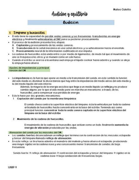 Fisiología De La Audición Y Equilibrio Mateo Galetto Udocz