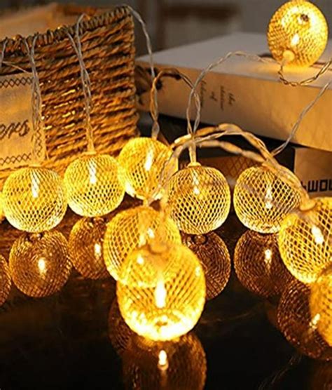 X4cart Warm White 16 Led Small Iron Ball Sphere Shape Golden Metal