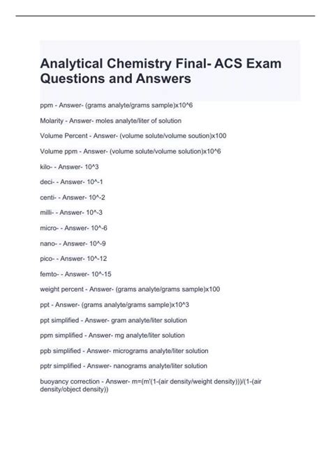 Analytical Chemistry Final Acs Exam Questions And Answers Acs