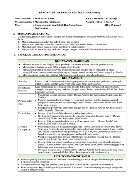 32 Rpp Rumus Jumlah Sinus Dan Cosinus Pdf