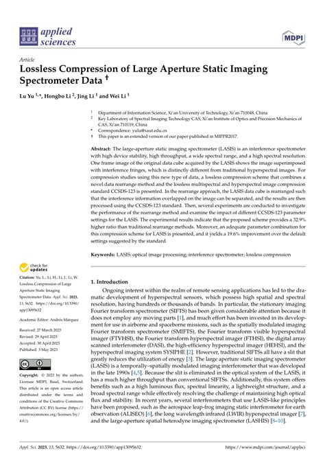 Pdf Lossless Compression Of Large Aperture Static Imaging Spectrometer Data