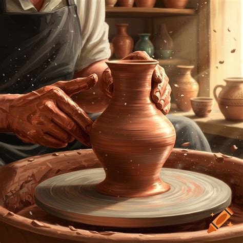 Hands Shape A Clay Pot On A Spinning Pottery Wheel In A Workshop