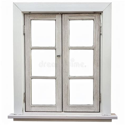 Rustic Wooden Window With Multiple Panes Against A White Background