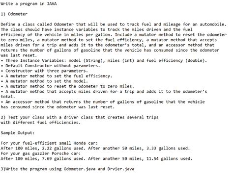 Solved Write A Program In Java 1 Odometer Define A Class