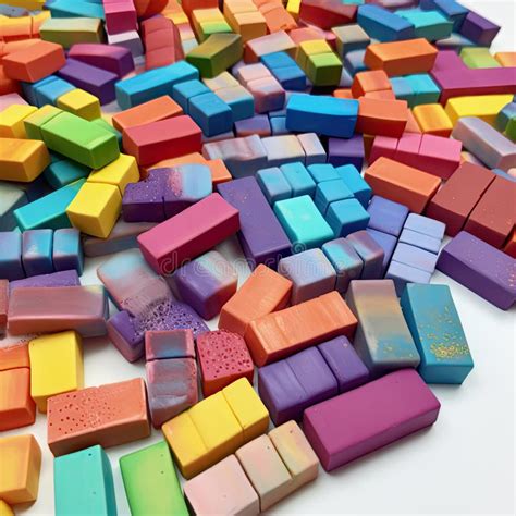Variety Of Colorful Clay Plasticine Pieces Bricks Lie On White