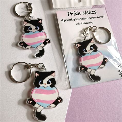 Acryl Anhänger Transgender Pride Neko Trans Kawaii Lgbtq