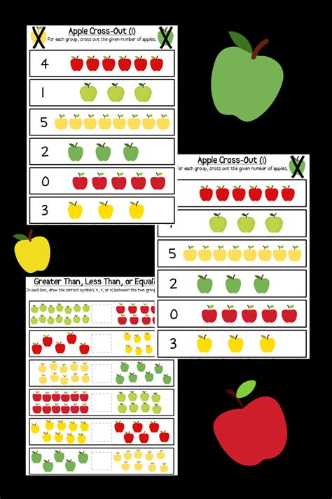 Apple Math Practice Printable Worksheets Counting Comparing
