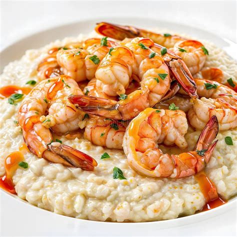 Gourmet Shrimp Over Creamy Risotto With Drizzled Sauce Fine Dining Presentation Ai Generated