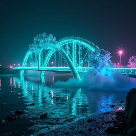 Free Luminous Bridge Crossing Image Bridge Illuminated Reflection