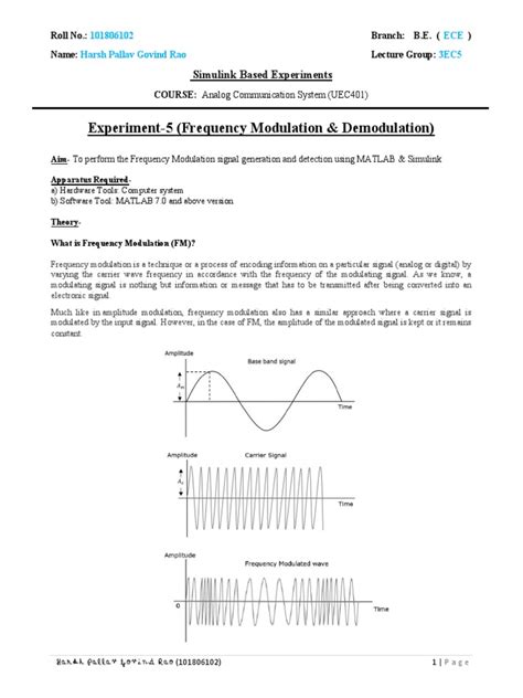 Experiment 5 Frequency Modulation And Demodulation Simulink Based