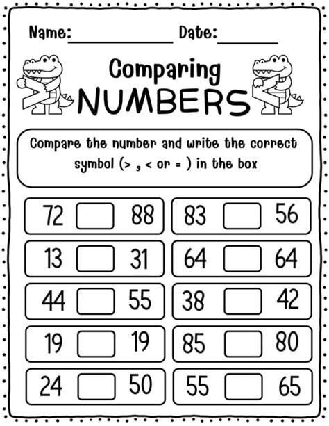 Comparing Numbersgreater Than Less Thanequal For K 1stgrade Math