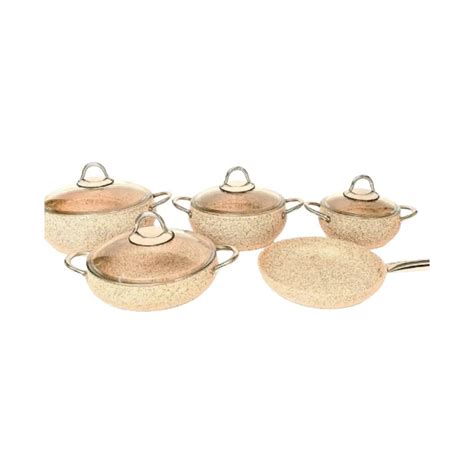 Falez Avanos 9 Piece Belly Shape Cookware Set Creamy Abed Tahan