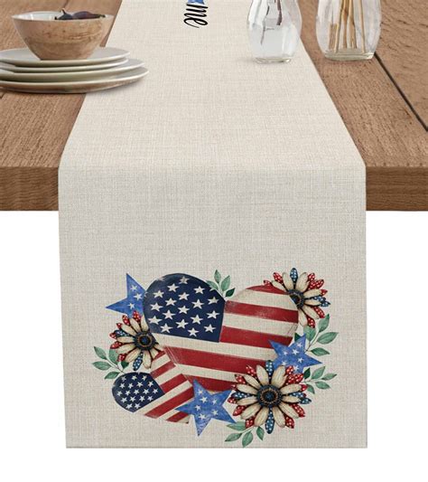 4th Of July Burlap Cotton Table Runner 14x72 Inches Long Red Striped