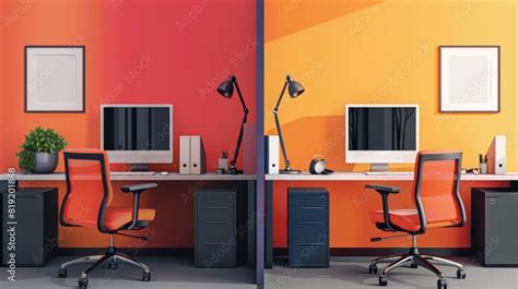 Office Cubicle With Ergonomic Setup Flat Design Side View Productivity