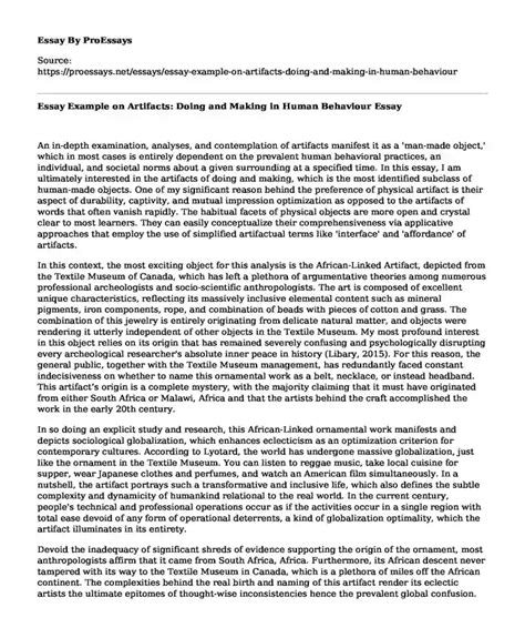 📚 Essay Example On Artifacts Doing And Making In Human Behaviour Free Essay Term Paper