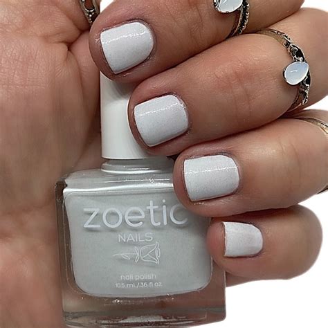 White Nail Polish With Tiny Silver Sparkles Clean Girl Aesthetic