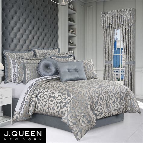 Barocco Sterling Blue And Silver Damask Comforter Set Luxury Bedding By