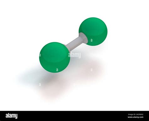 Chlorine Molecule Computer Artwork Showing The Structure Of A Molecule Of Chlorine Cl2 Atoms