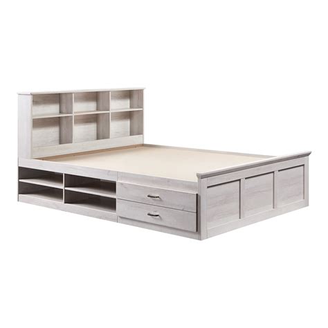 Transitional White Solid Wood 2 Drawer Storage Bed Denhour