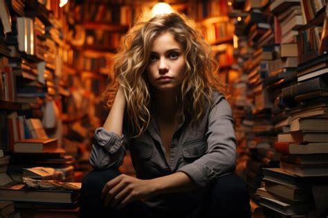 Premium Photo Portrait Of A Girl In A Library With A Lot Of Books In