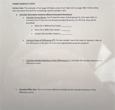 paired samples t tests instructions this example is