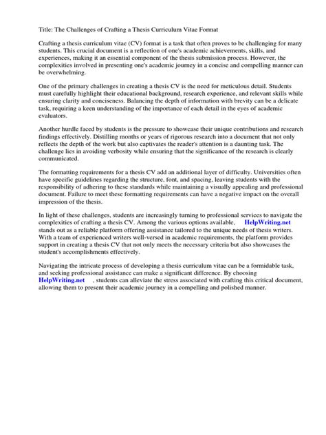Thesis Curriculum Vitae Format Pdf Résumé Curriculum