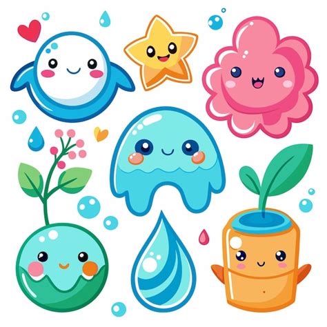 Set Of Cute Cartoon Water Elements Premium Ai Generated Vector
