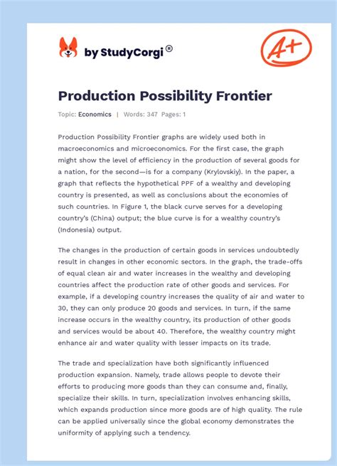 Production Possibility Frontier Free Essay Example