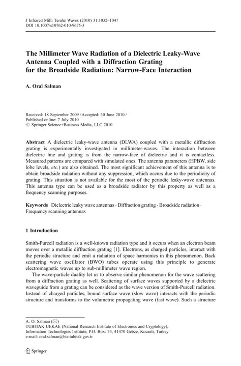 Pdf The Millimeter Wave Radiation Of A Dielectric Leaky Wave Antenna Coupled With A