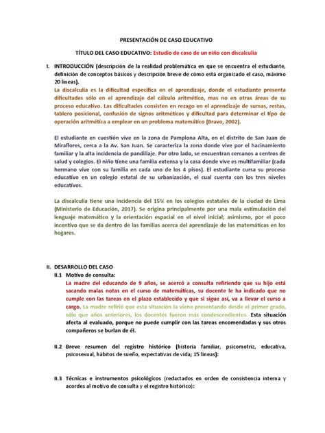 Ejemplo Desarrollado De Caso Educativo Pdf Psicoterapia Sicología
