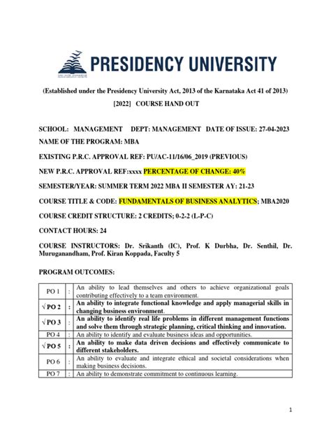 Fundamentals Of Business Analytics Handout Final Apr23 Pdf