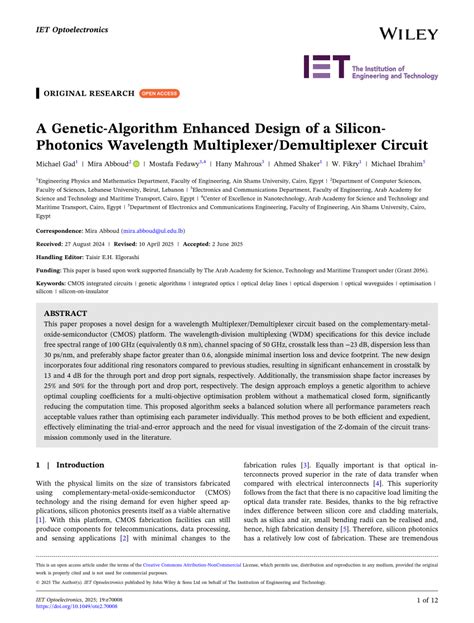 Pdf A Genetic‐algorithm Enhanced Design Of A Silicon‐photonics Wavelength Multiplexer