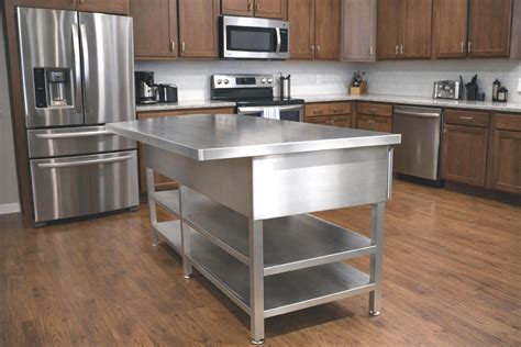 Stainless Steel Kitchen Island With Bar Table And Extendable Drawers