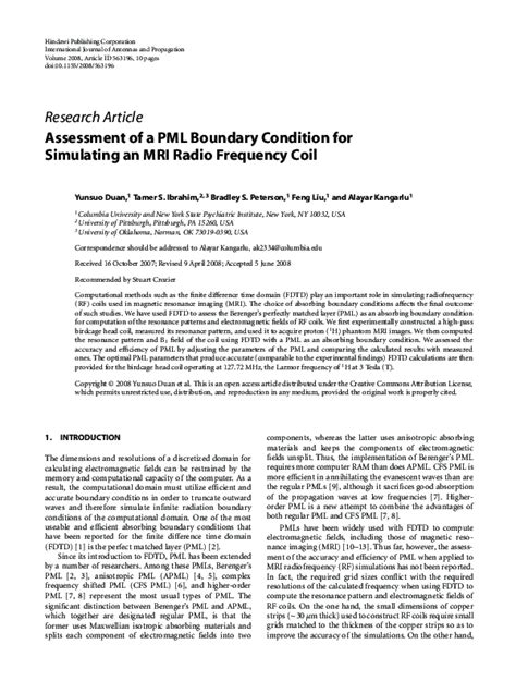 Pdf Assessment Of A Pml Boundary Condition For Simulating An Mri Radio Frequency Coil