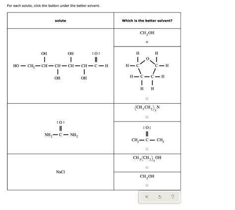 Solved For Each Solute Click The Button Under The Better Solvent Solute Which Is The Better