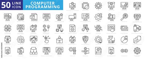 Computer Programming Icon Set With Performing Cpu Computing