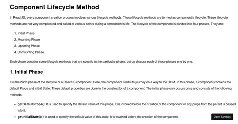 15 Component Lifecycle Method Codesandbox