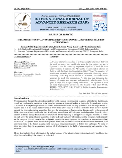 Pdf Implementation Of Advanced Encryption Standard Aes For High