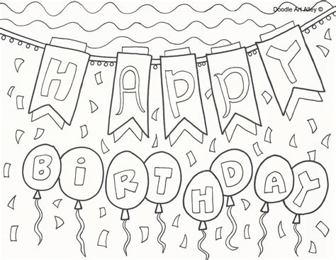 Birthday Coloring Pages Doodle Art Alley