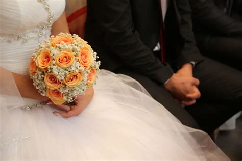 Free Picture Affection Bride Ceremony Groom Hands Marriage Veil Wedding Wedding Bouquet