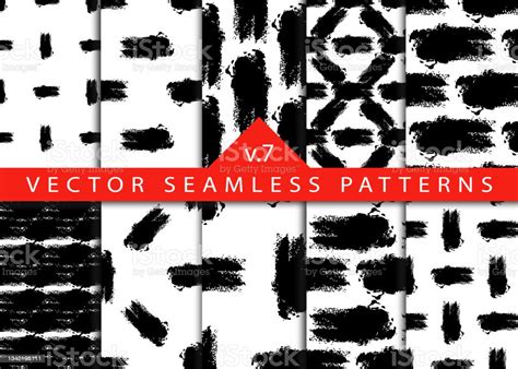 10 초추상 브러시 매끄러운 패턴 스트라이프와 검은 색의 스트로크 배경을 설정합니다 직물 및 벽지기 의 기하학적 모양 디자인 요소 개체 그룹에 대한 스톡 벡터 아트 및 기타