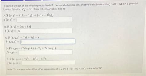 solved 1 point for each of the following vector fields f