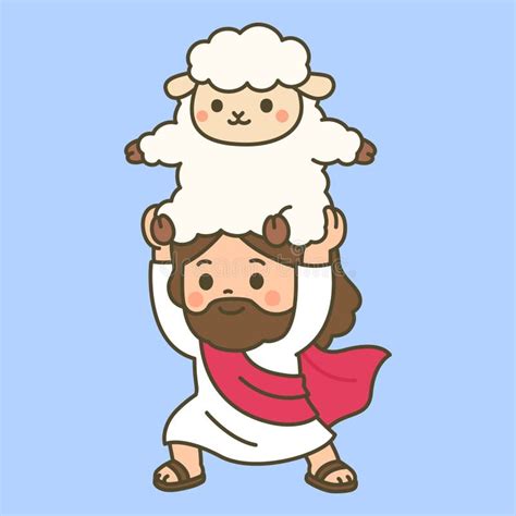Jesus Lifting A Sheep In Joyful Pose Stock Vector Illustration Of