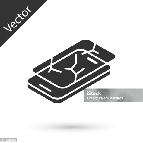 흰색 배경에 격리 된 깨진 화면 아이콘회색 스마트 폰 부서진 전화 화면 아이콘 벡터 Lcd에 대한 스톡 벡터 아트 및 기타 이미지 Lcd 개념 금이 간 Istock