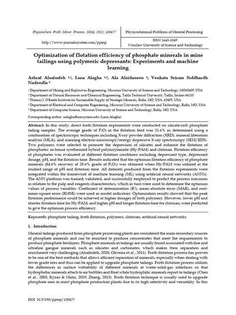 Optimization Of Flotation Efficienc Download Free Pdf Artificial Neural Network Minerals