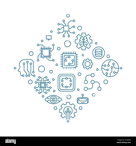 Machine Learning Or ML Concept Vector Thin Line Blue Illustration Stock Vector Image Art Alamy