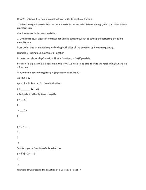 Algebraic Equations How To Given A Function In Equation Form
